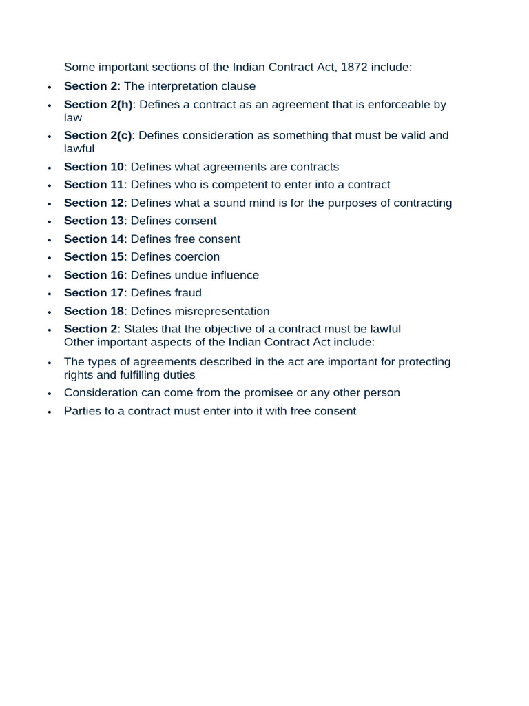 Some Important Sections of the Indian Contract Act | PDF