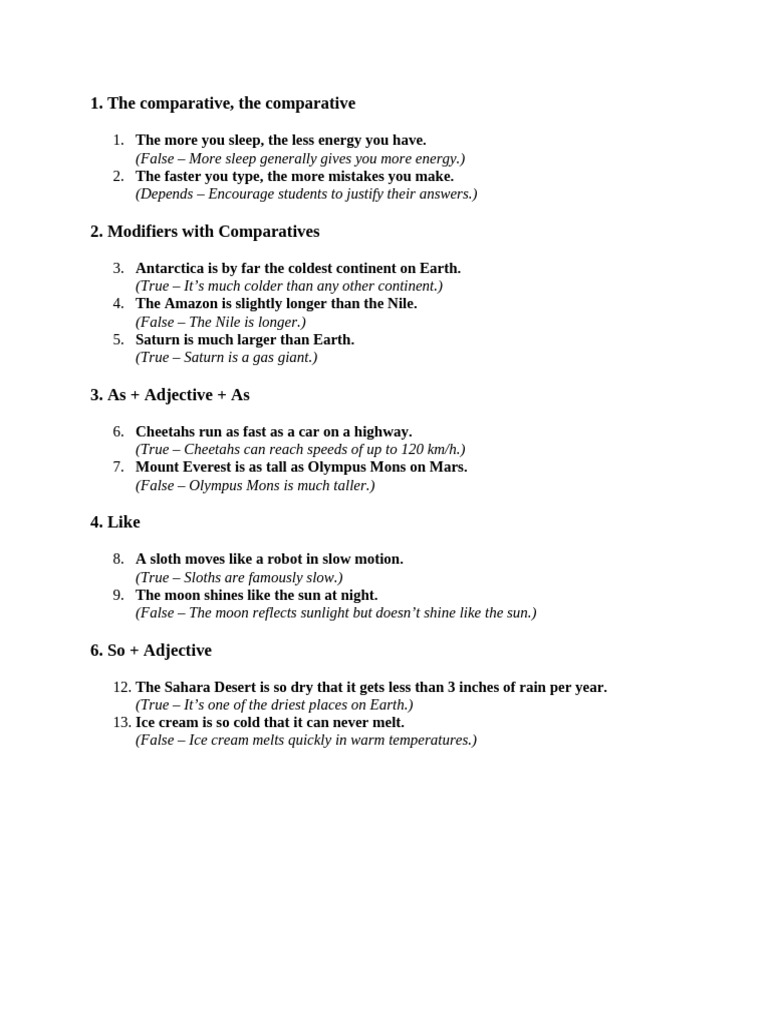 Comparative Quiz | PDF