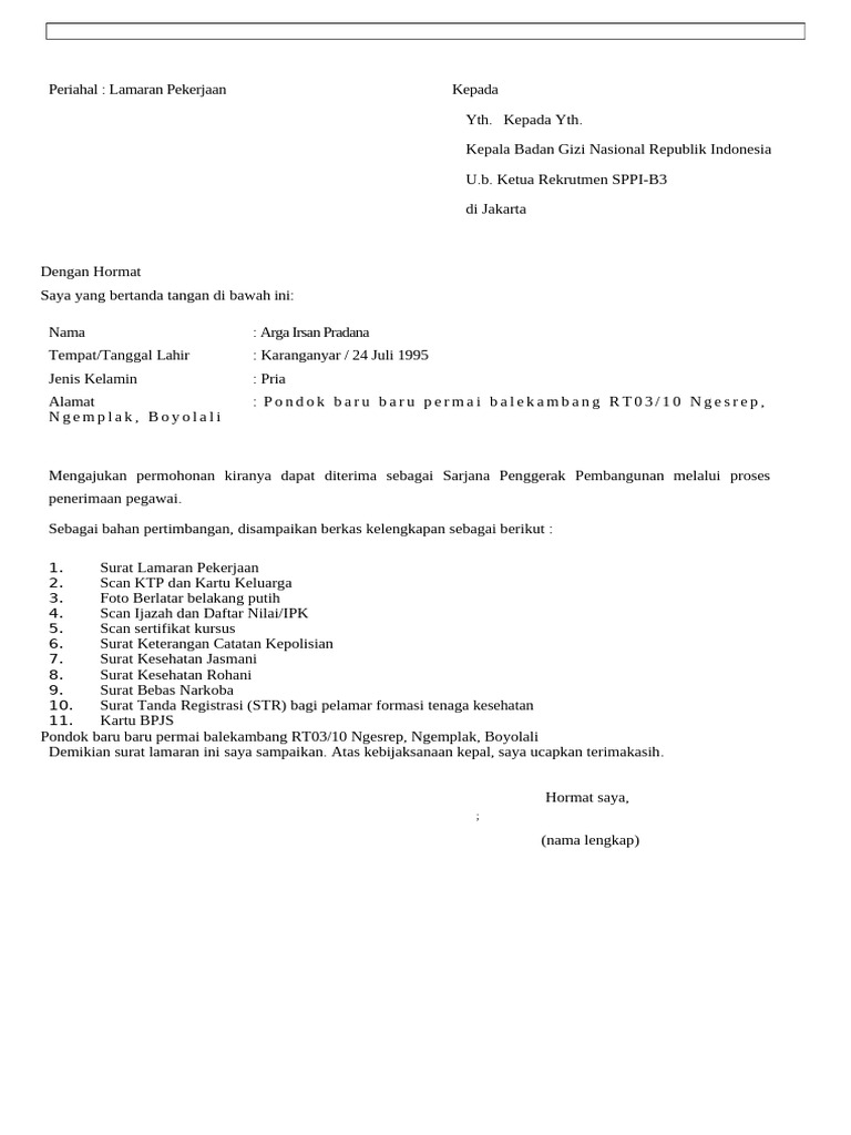 Format Surat Lamaran SPPI | PDF