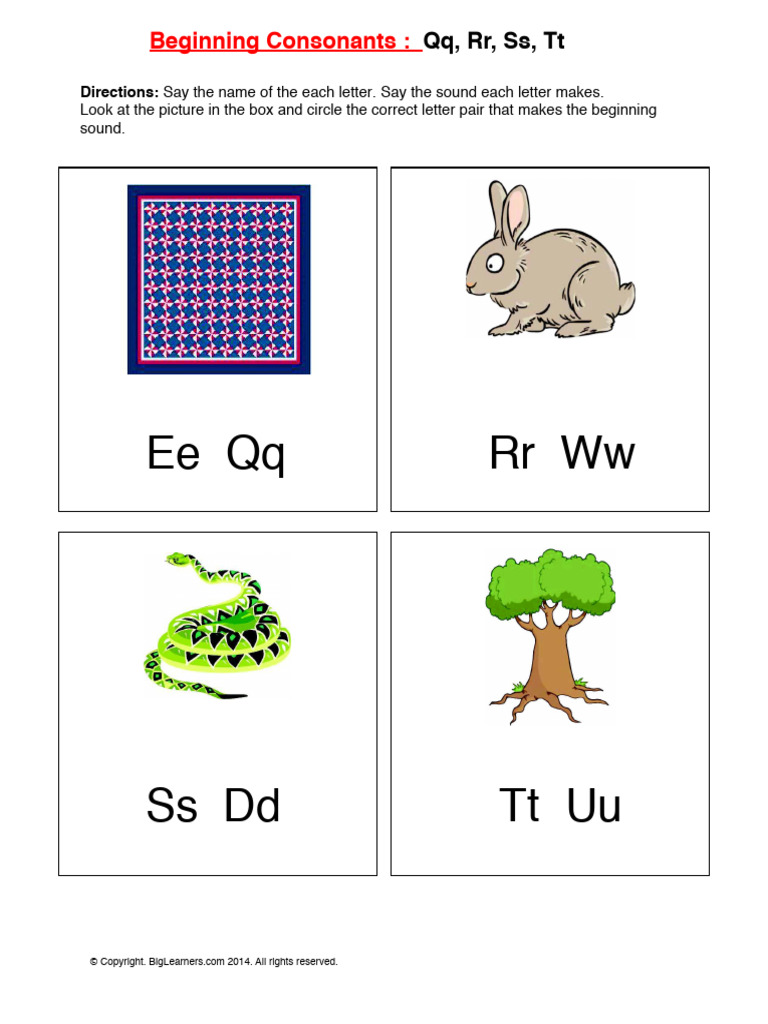 Beginning Consonants QqRr Ss Tt | PDF