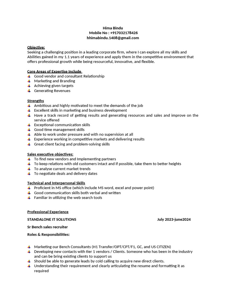 HIMA BINDU RESUME-final | PDF | Recruitment | Skill