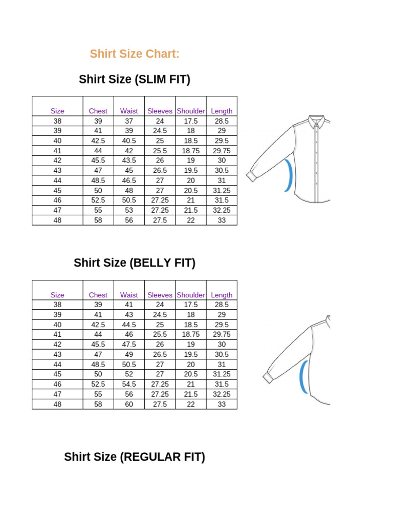 Formal Shirt Size Chart Guide | PDF | Clothing | Fashion