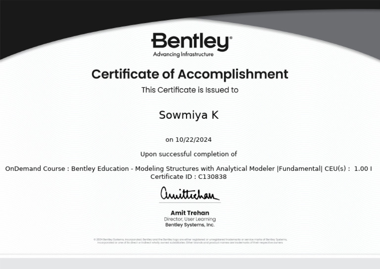 Bentley Structural Modeling Course Completion | PDF