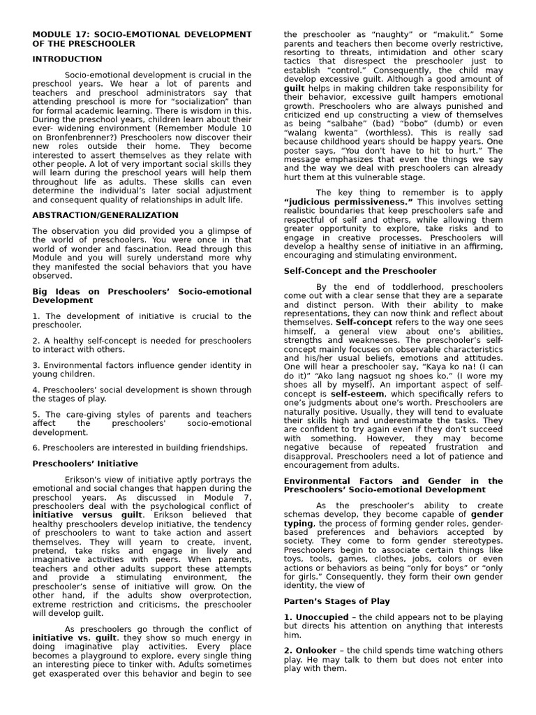 MODULE 17 | PDF | Preschool | Self Concept