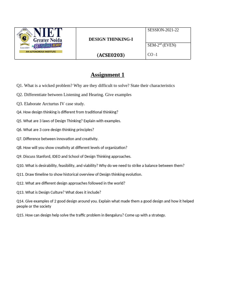 Design Thinking Assignment-1 | PDF