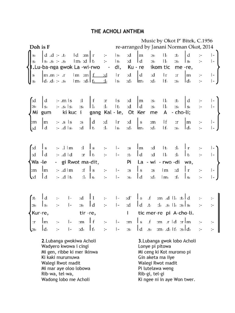 The Acholi Anthem - Solfa - Final | PDF