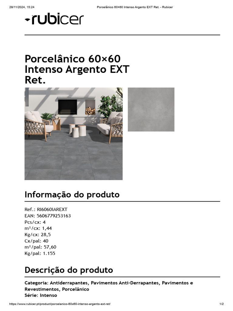 Porcelânico 60×60 Intenso Argento EXT Ret. - Rubicer | PDF