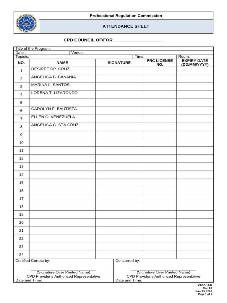 CPDD 12 B Attendance Sheet | PDF