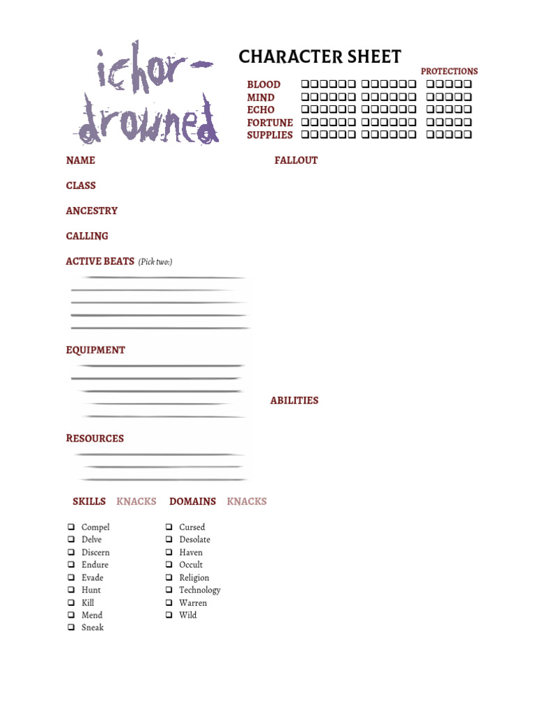 Ichor Drowned Character Sheet - NGSHQX | PDF