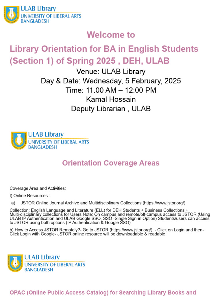Library Orientation for BA in English Students (Section 1) of Spring 2025 | PDF | Libraries ...