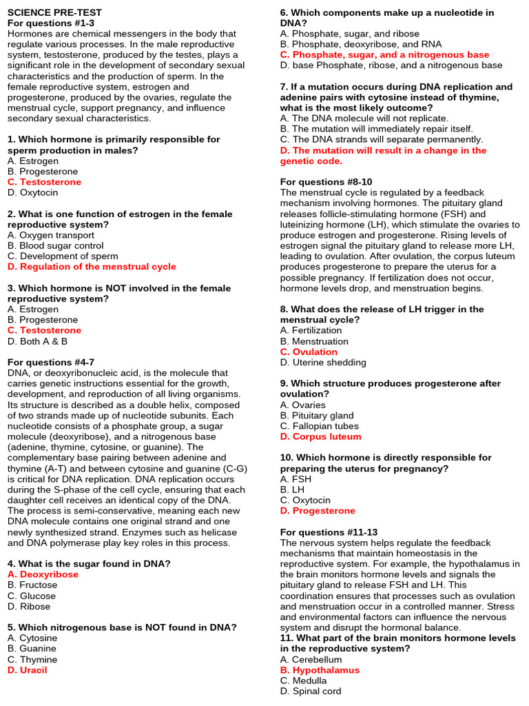 Biology-Pre-Test Reviewer | PDF | Luteinizing Hormone | Menstrual Cycle