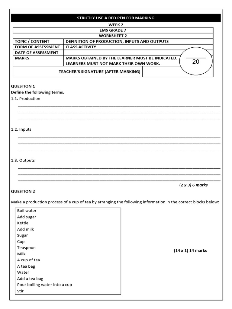 Week 2 - Worksheet 2 - Definition of Production Inputs and Outputs ...