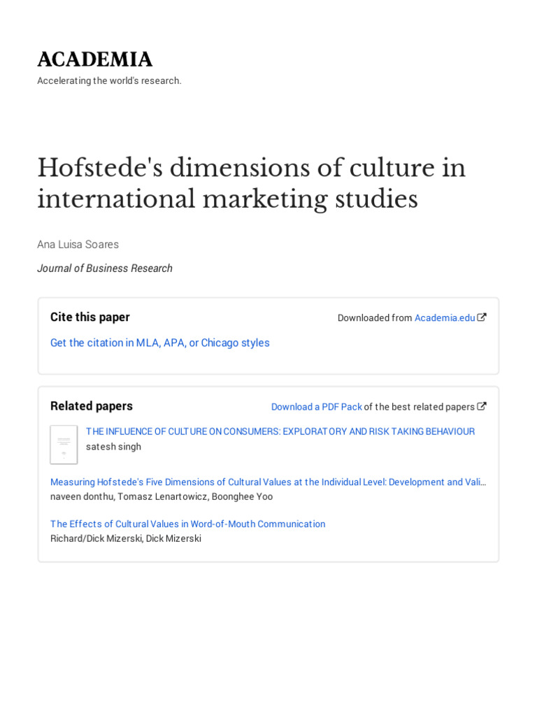 Hofstede's Cultural Dimensions in Marketing | PDF | Consumer Behaviour ...