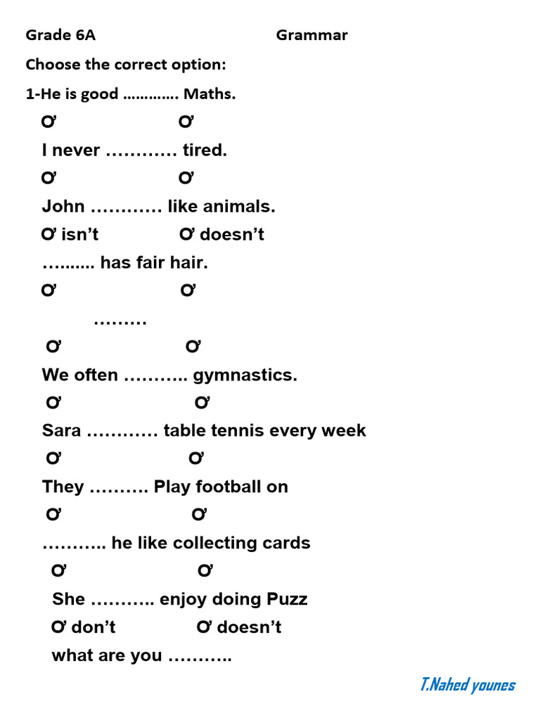 Grade 6A Grammar T.nahed Younes | PDF