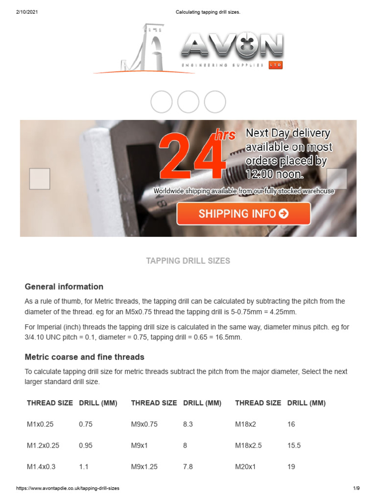 Tapping Drill Size Calculation Guide | PDF | Machining | Metalworking