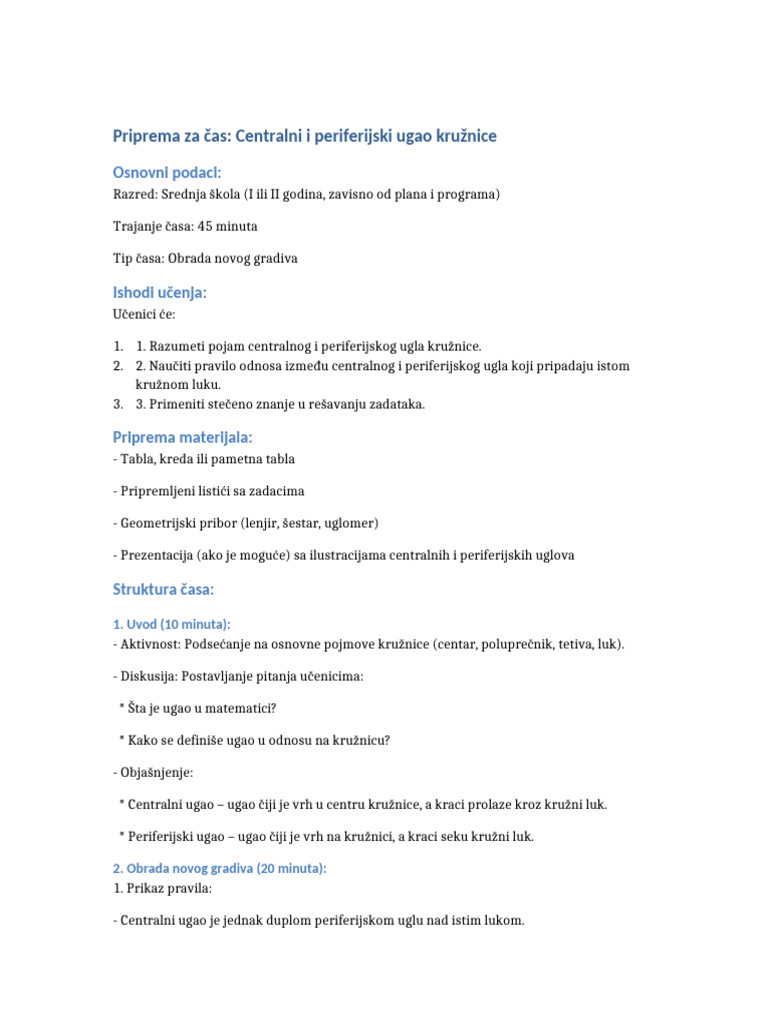 Priprema Centralni Periferijski Ugao | PDF