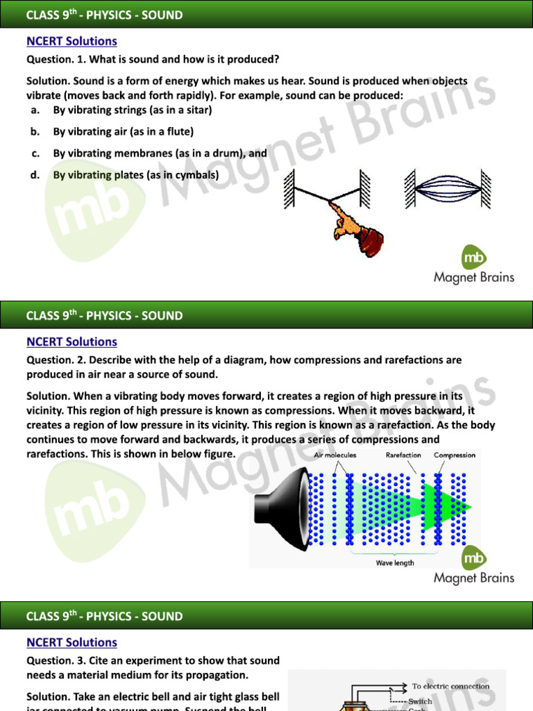 Class 9th - Chapter - Sound - Physics (NCERT Solution) | PDF