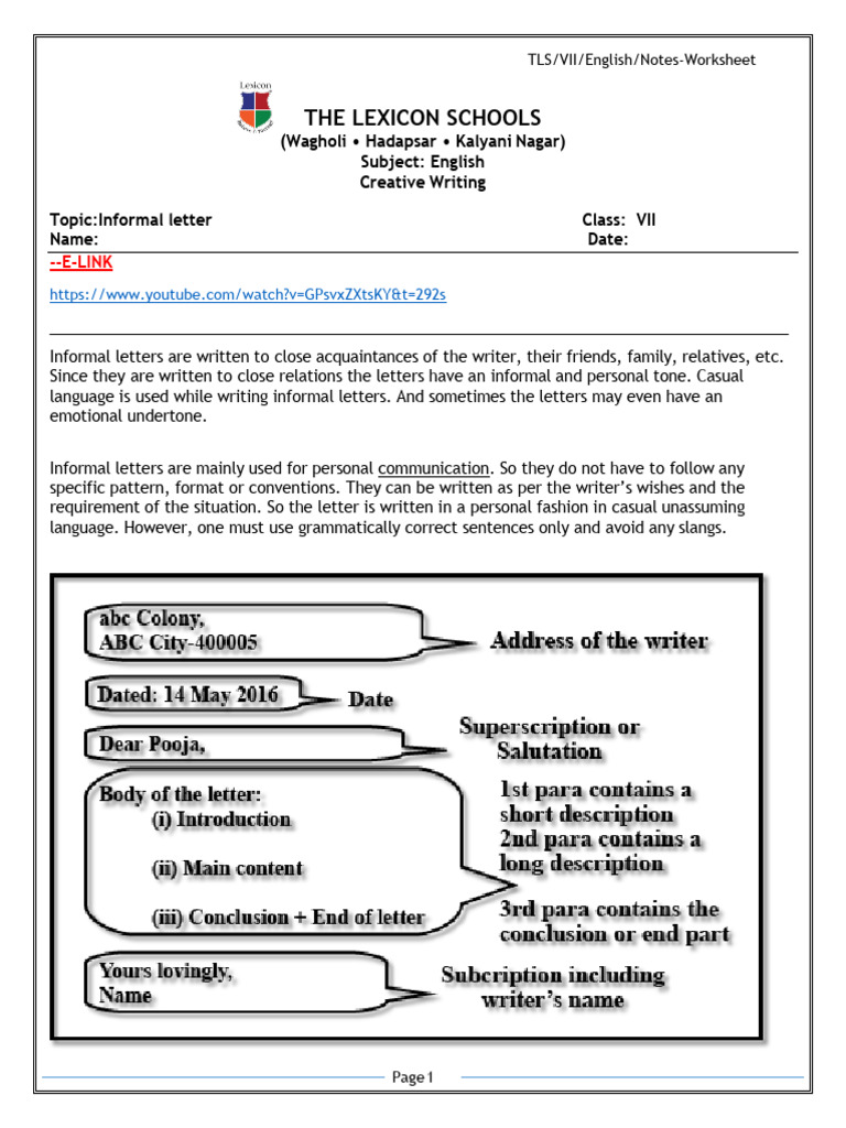 Informal Letter Writing Guide for Class VII | PDF | Linguistics | Human ...