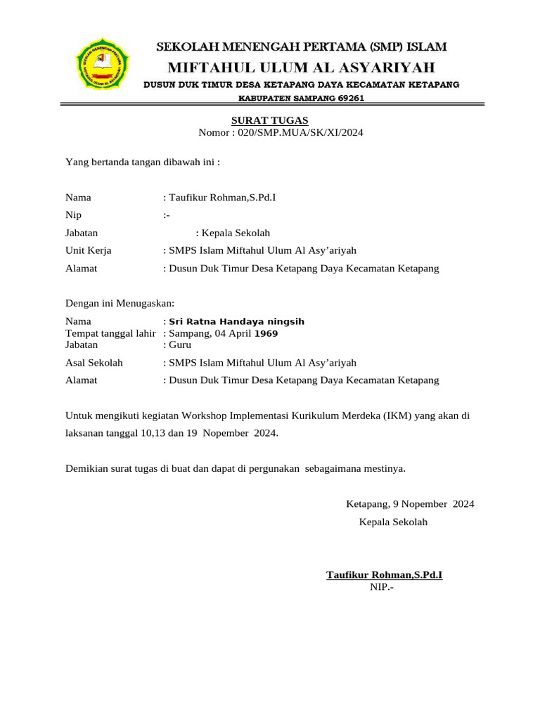 SURAT TUGAS Mujib | PDF