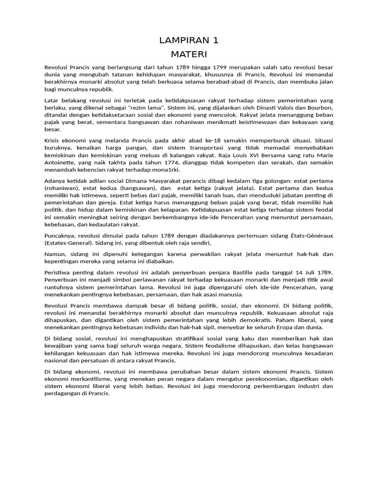 Lampiran 1 LKPD Revolusi Perancis - Ss | PDF