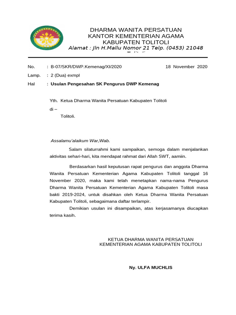 SK Pengurus DWP Kemenag | PDF