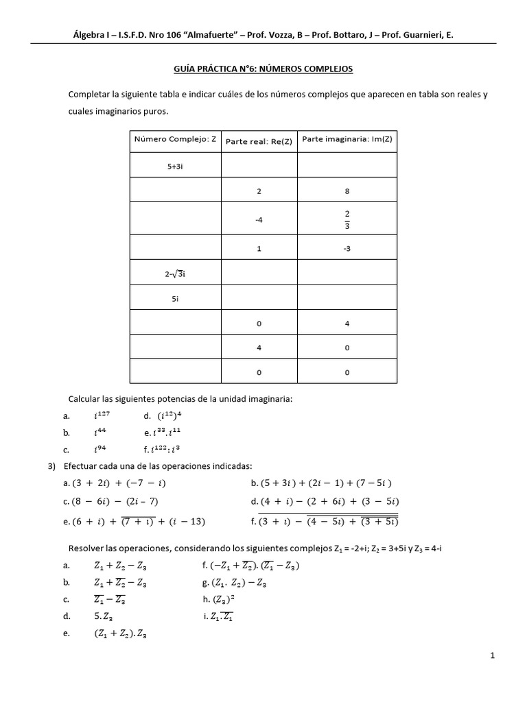 Guia Practica N6 - Numeros Complejos | PDF | Número complejo | Ecuaciones