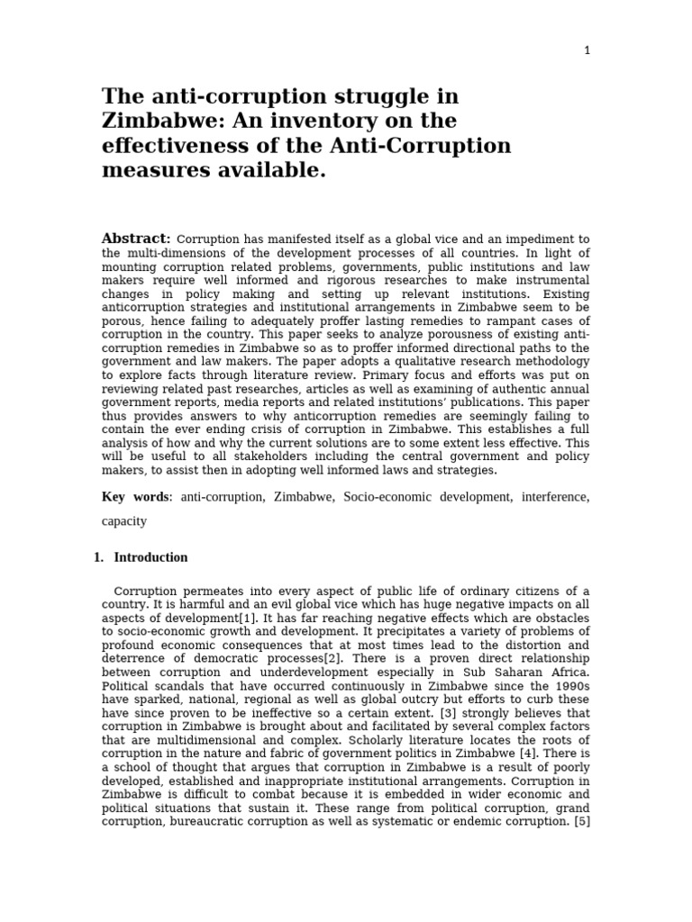 The Anti-Corruption Struggle in Zimbabwe An Inventory On The ...