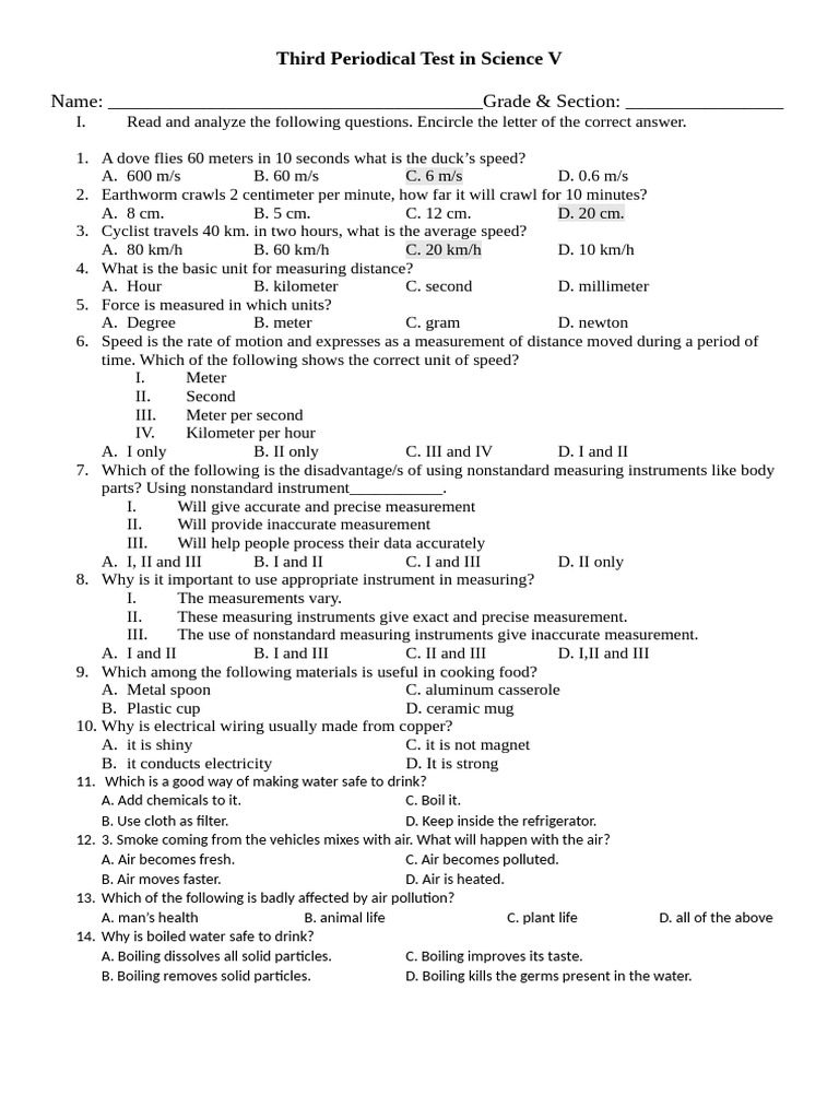 Third Periodical Test in Science V 2025 | PDF | Electricity | Voltage