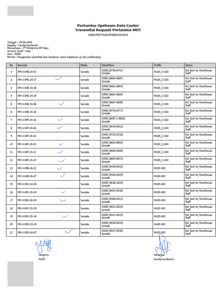 Pertamina Upstream Data Center Transmital Request Pertamina MDT | PDF