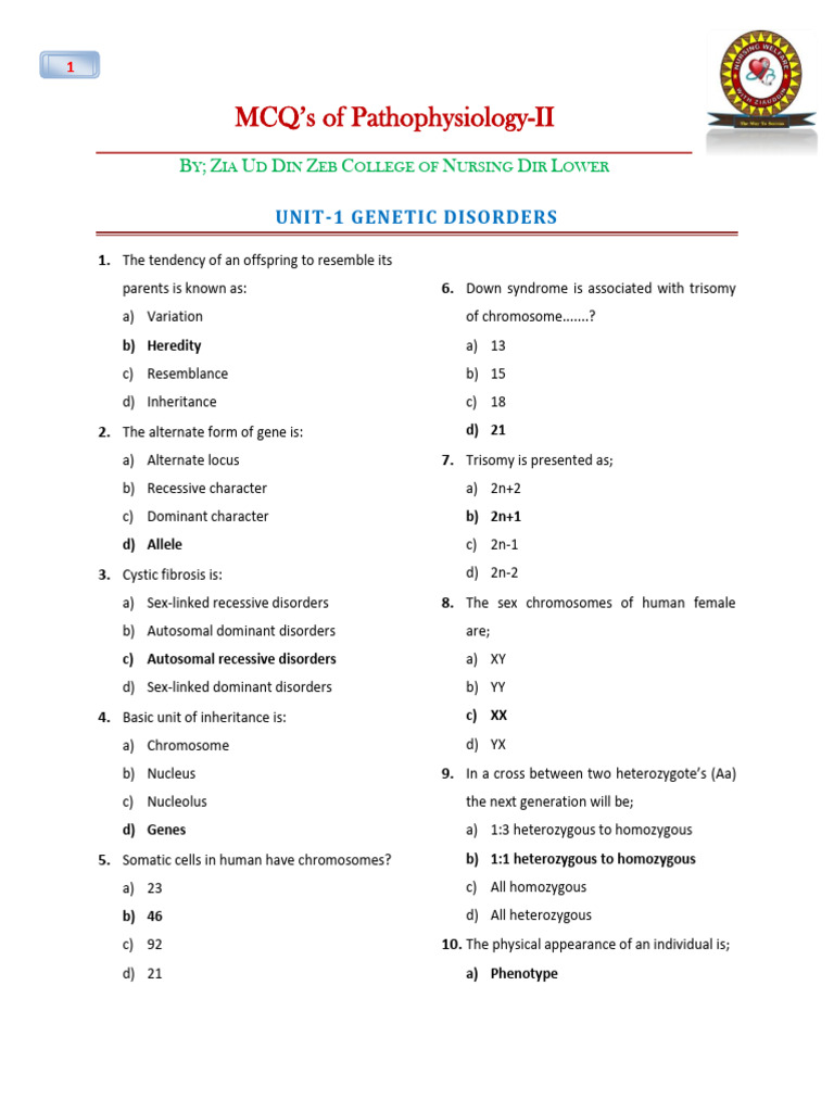 Chapter Wise MCQ’s of Pathophysiology-II | PDF | Pancreas | Dominance (Genetics)