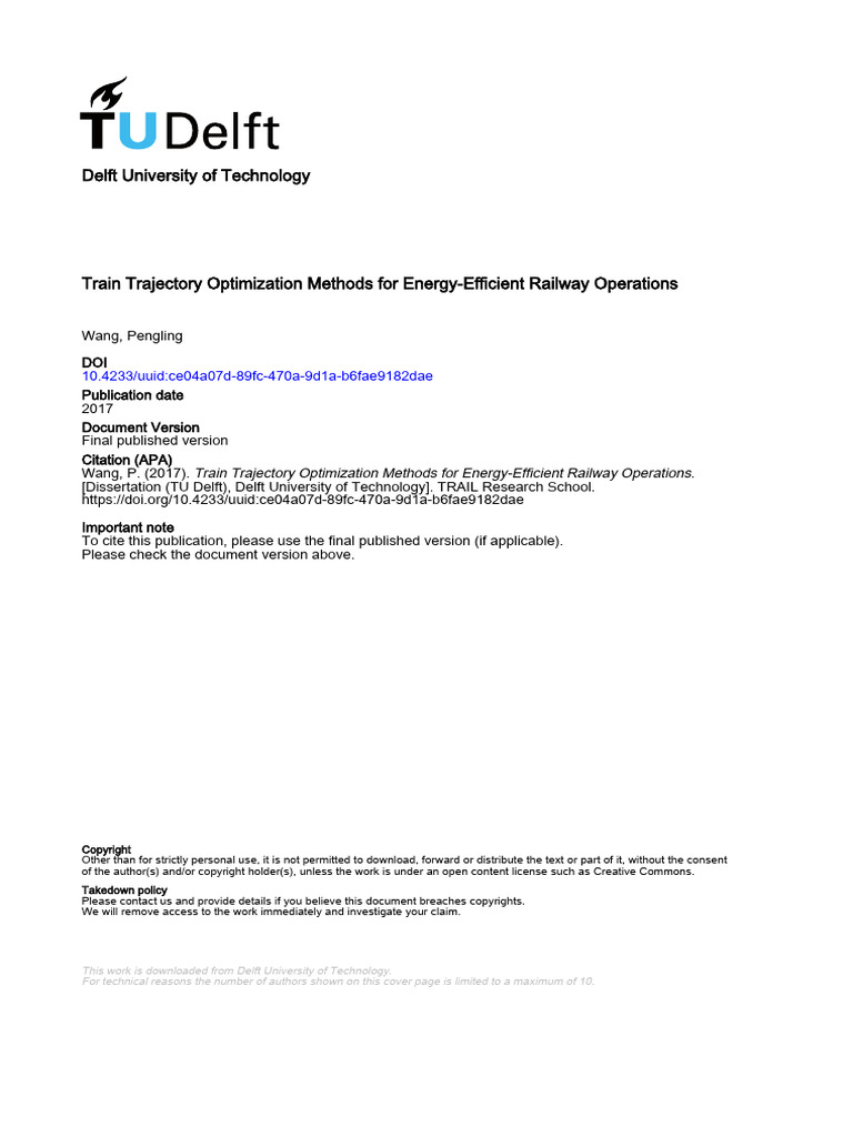 Train Trajectory Optimization Methods For Energy-Ef Cient Railway Operations | PDF | Efficient ...