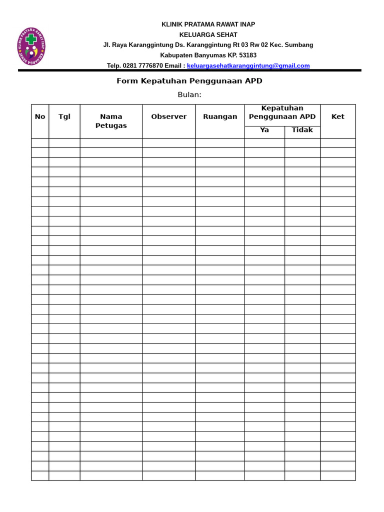form kepatuhan APD | PDF