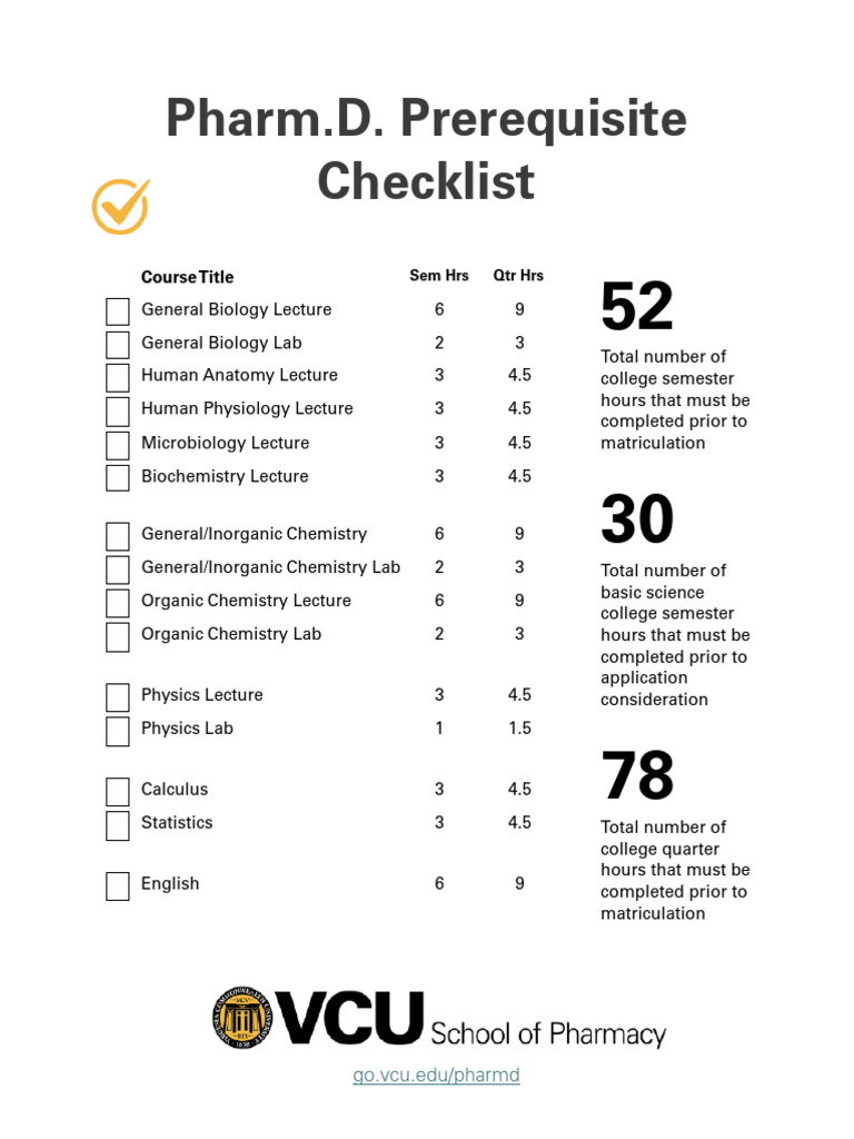 Pharm.D. Prerequisite Course Checklist | PDF