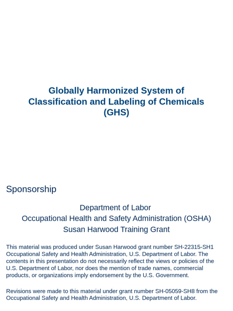 HAZCOM Globally Harmonized System of Classification and Labeling of Chemicals | PDF ...