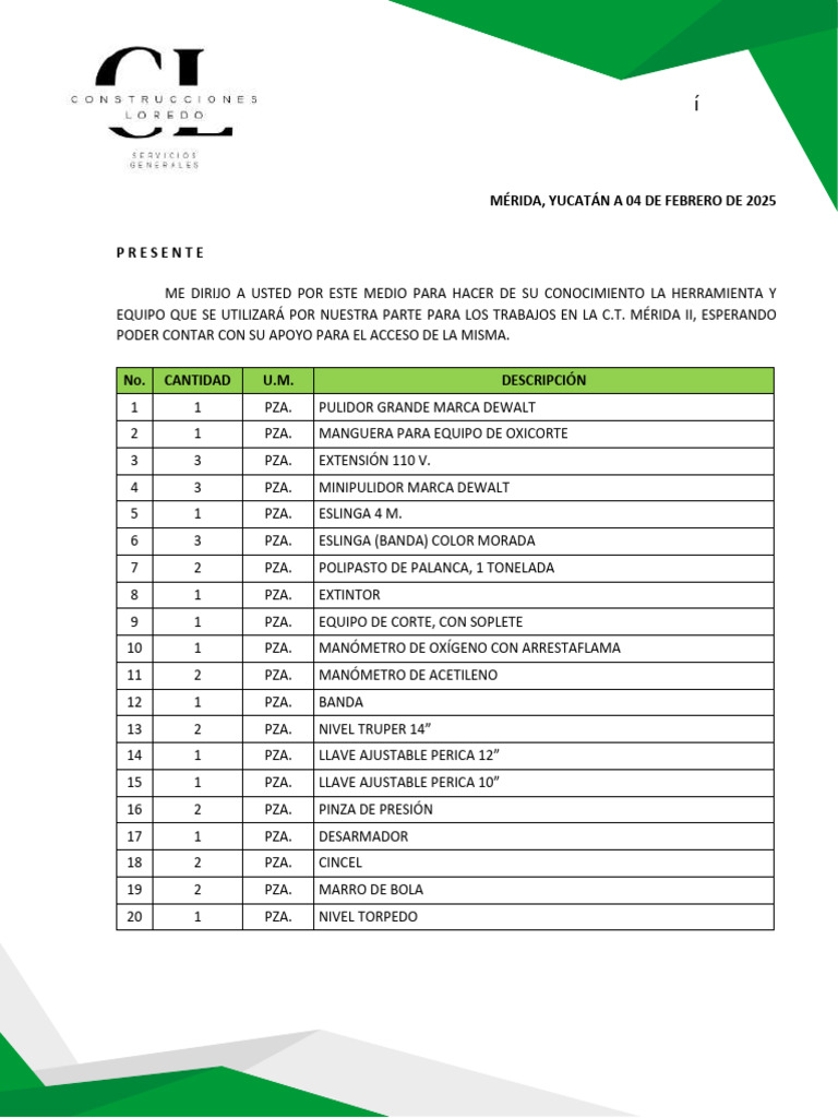 Equipos y Herramientas para C.T. Mérida II | PDF
