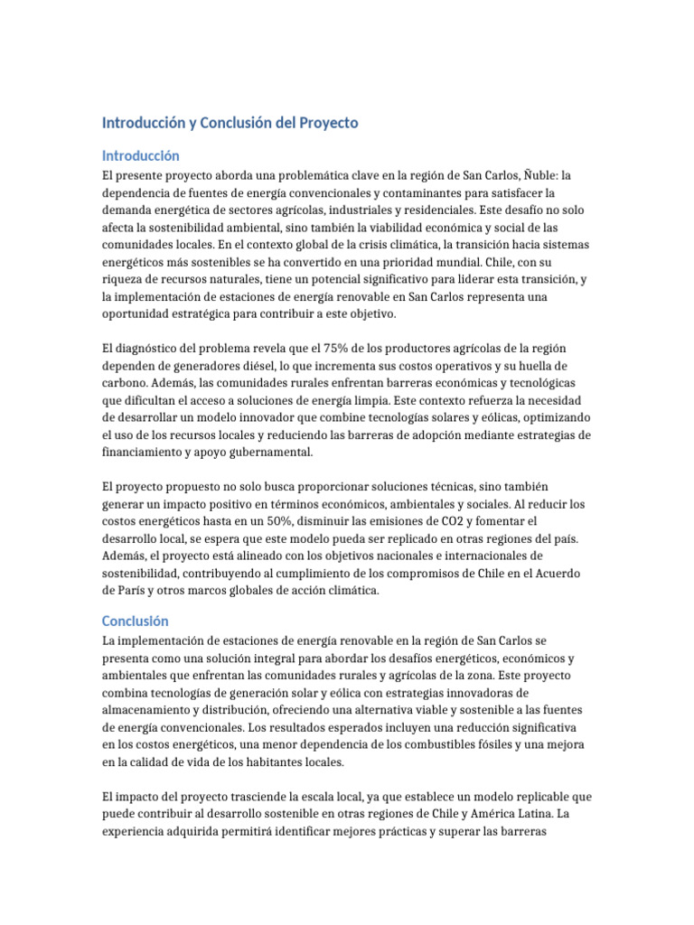 Introducción y Conclusión Proyecto | PDF | Sustentabilidad | Energía renovable