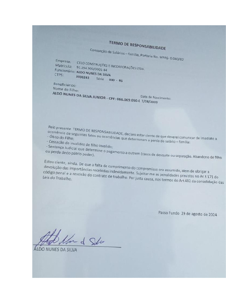 Aldo Nunes Da Silva - Termo Sal Flia | PDF