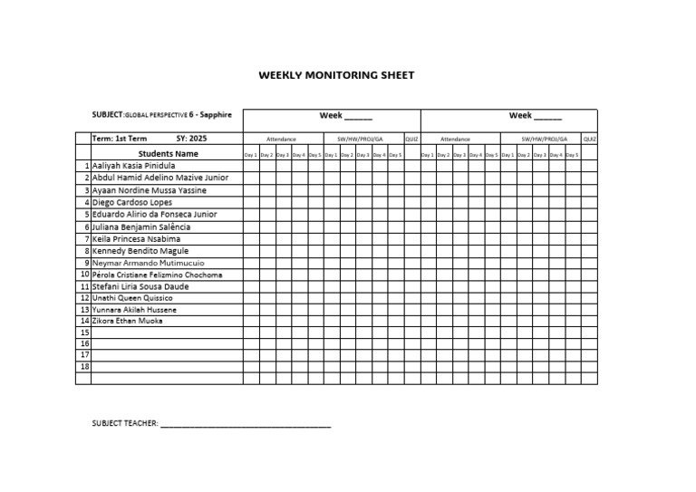 Weekly Monitoring Sheet - SAPPHIRE | PDF