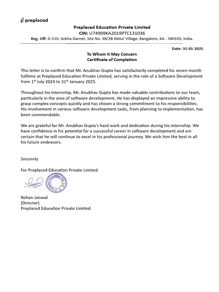 Completion Letter | PDF