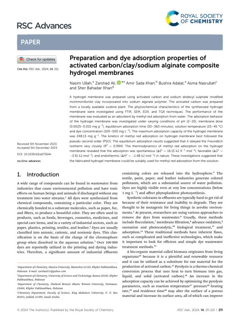 Preparation and Dye Adsorption Properties of Activ | PDF | Adsorption ...