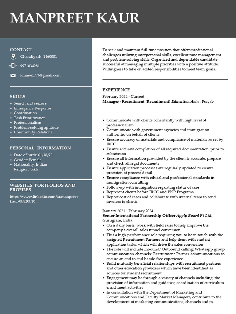 Manpreet (Updated) | PDF | Marketing | Recruitment