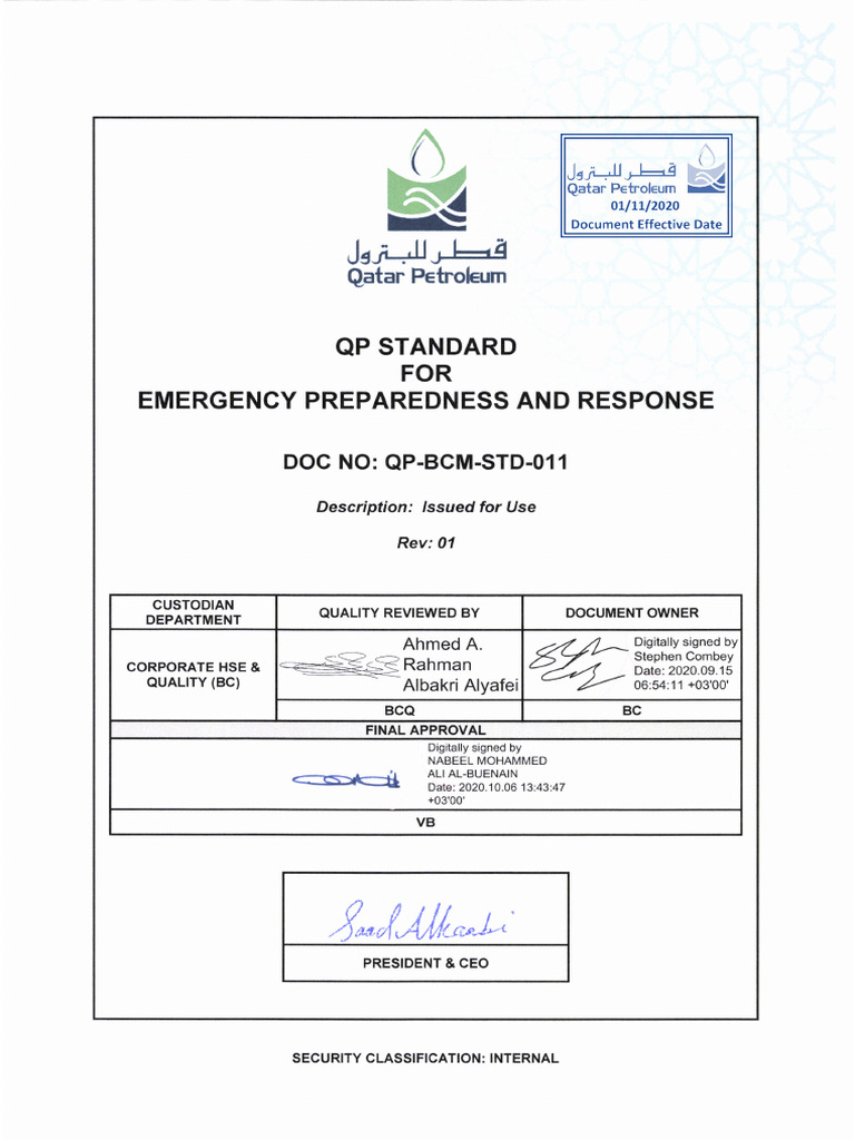 Qp-bcm-std-011 QP Standard For Emergency Preparedness and Response | PDF | Emergency Management ...