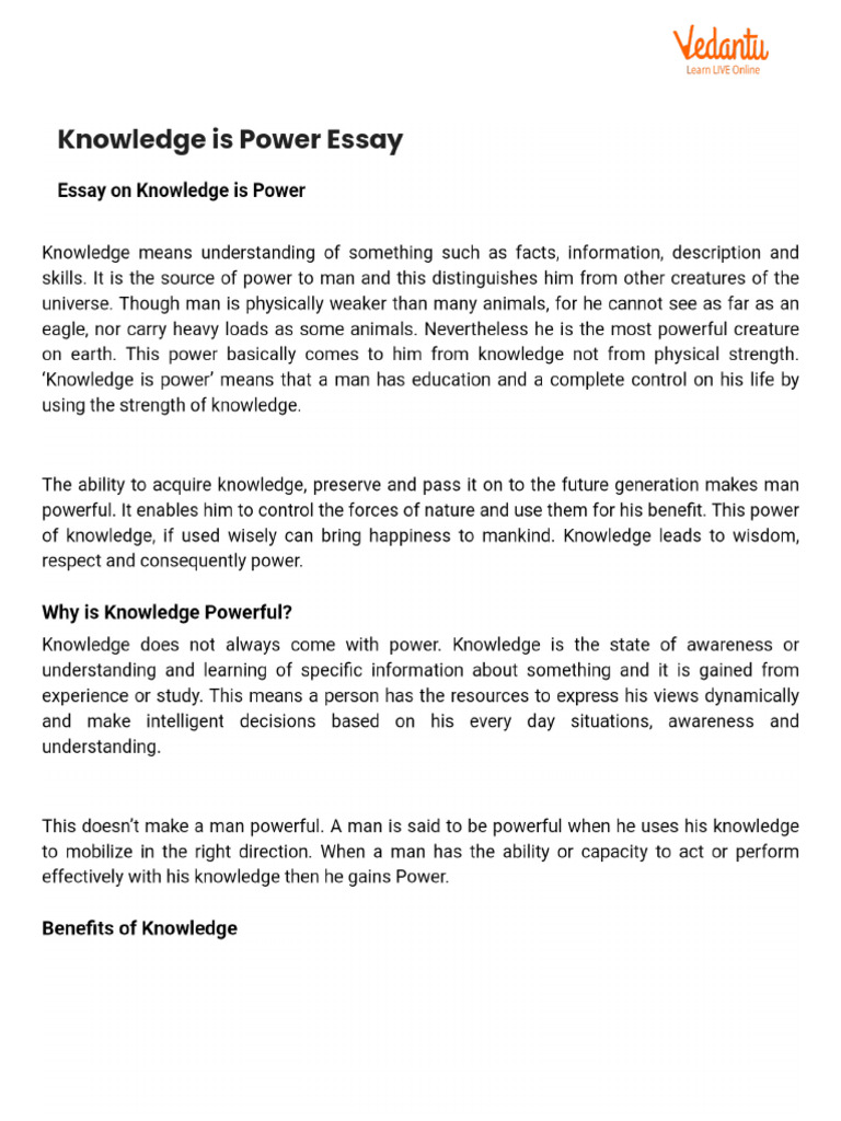 Knowledge Is Power Essay | PDF