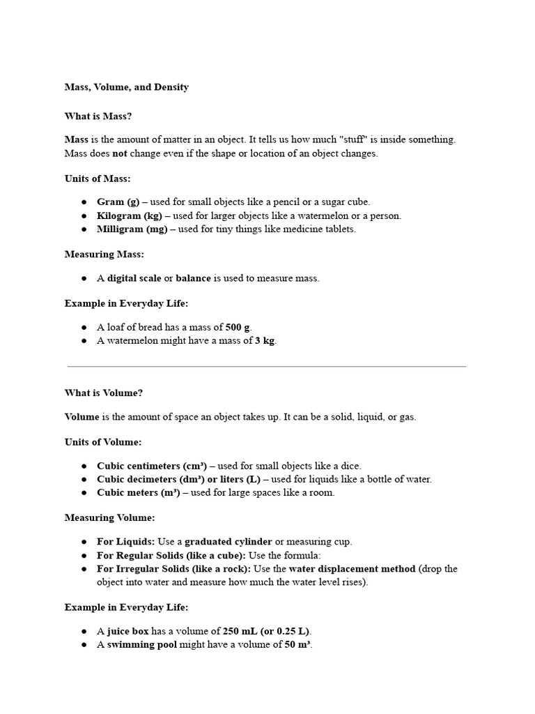Understanding Mass, Volume, and Density | PDF