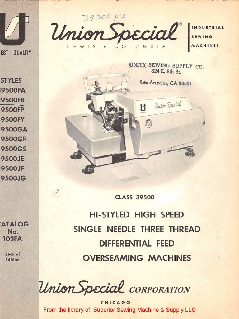 Union Special 39500fa, FB, FP, Fy, Ga, GF, GS, Je, JF, JG | PDF | Seam ...