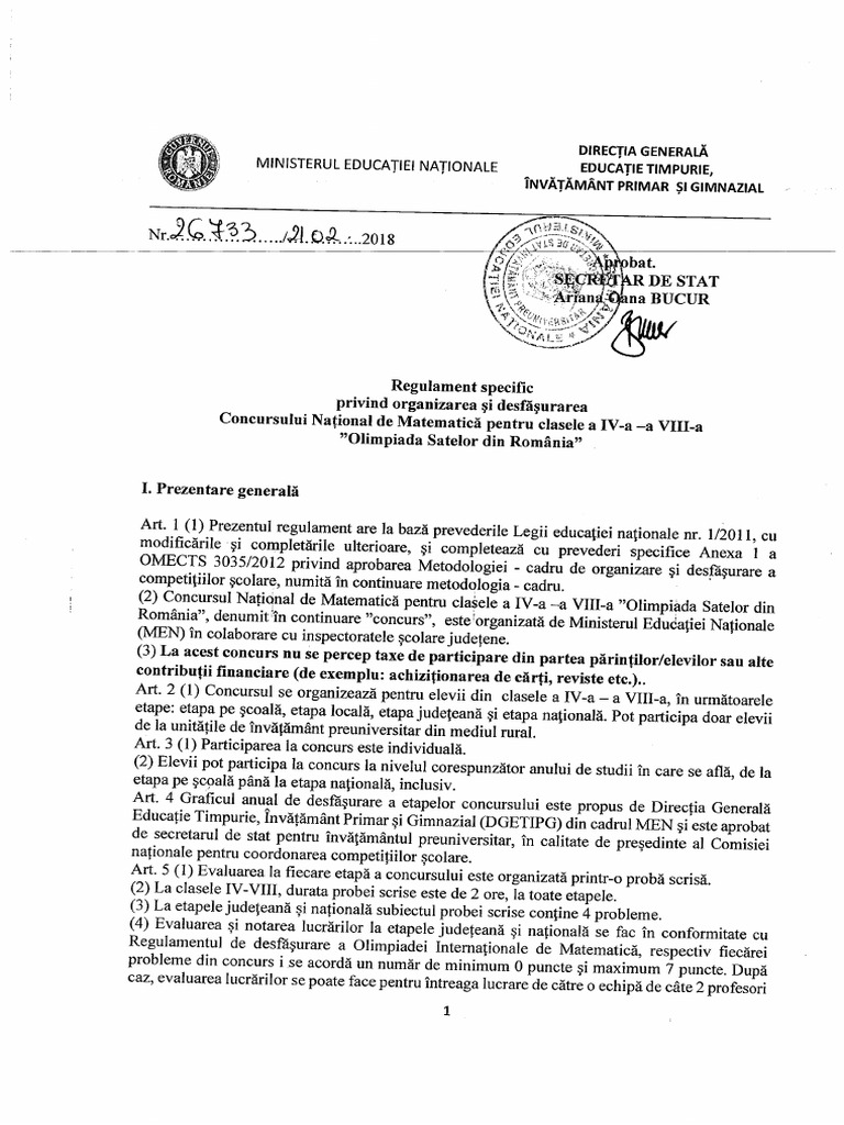 Regulament Specific Olimpiada Satelor Din Romania 2018 | PDF
