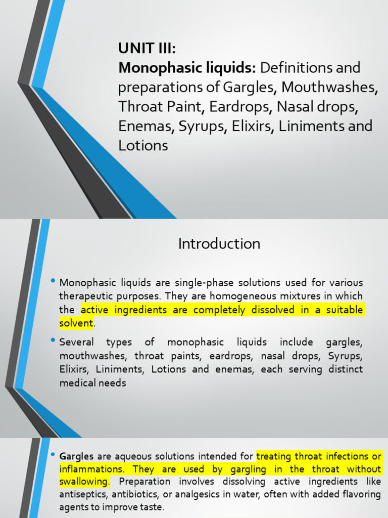Unit III Monophasic Liquid Dosage Forms | PDF