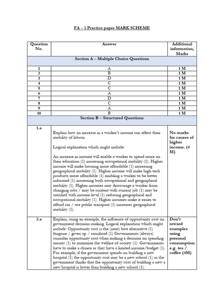 1st Term FA Grade 9 Practice Paper MS | PDF | Opportunity Cost ...