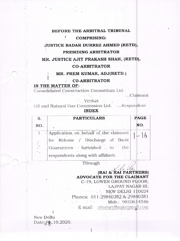 Sample Application On Behalf of The Claimant For Reslease Discharge of ...