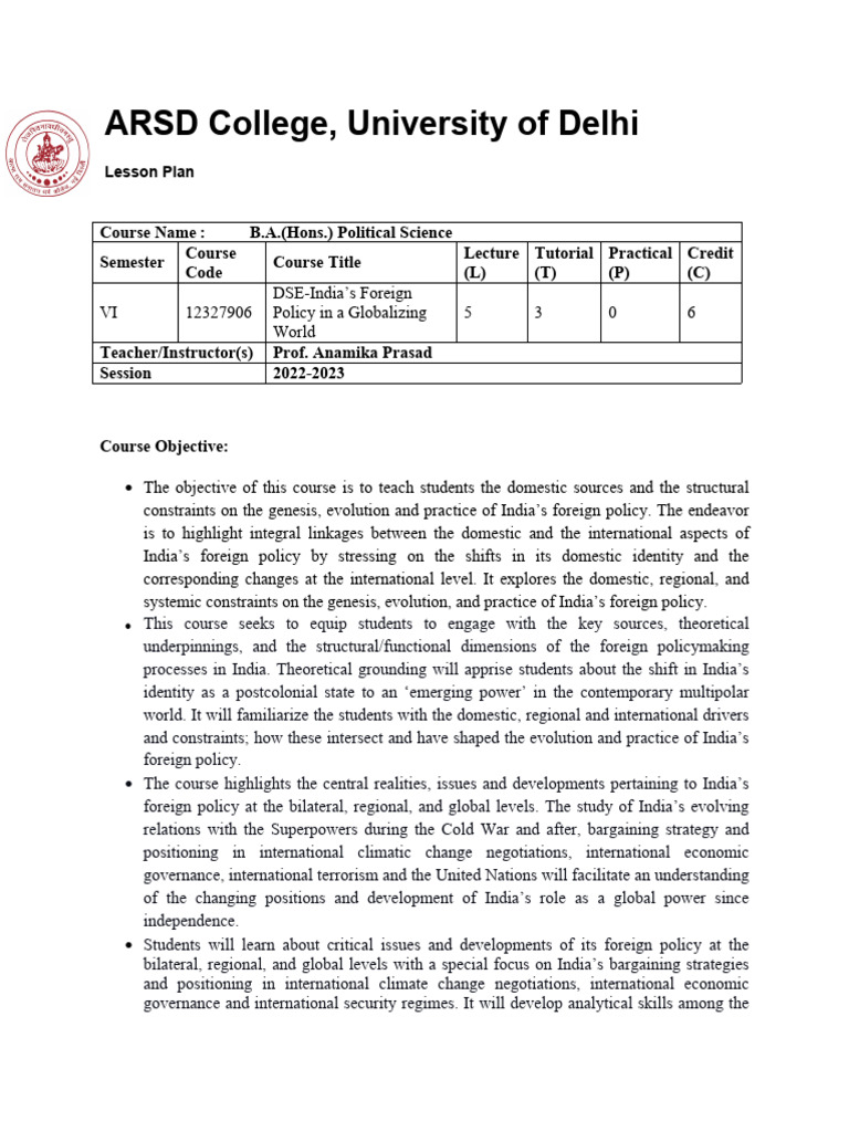 DSE Indias Foreign Policy in A Globalizing World | PDF ...